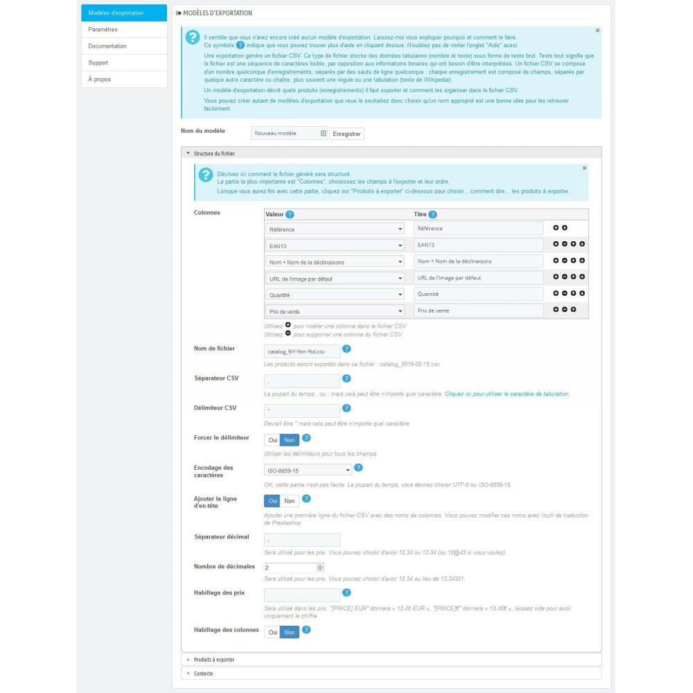 Module Prestashop export de catalogue