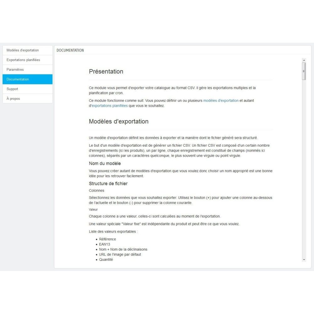 Module Prestashop export de catalogue