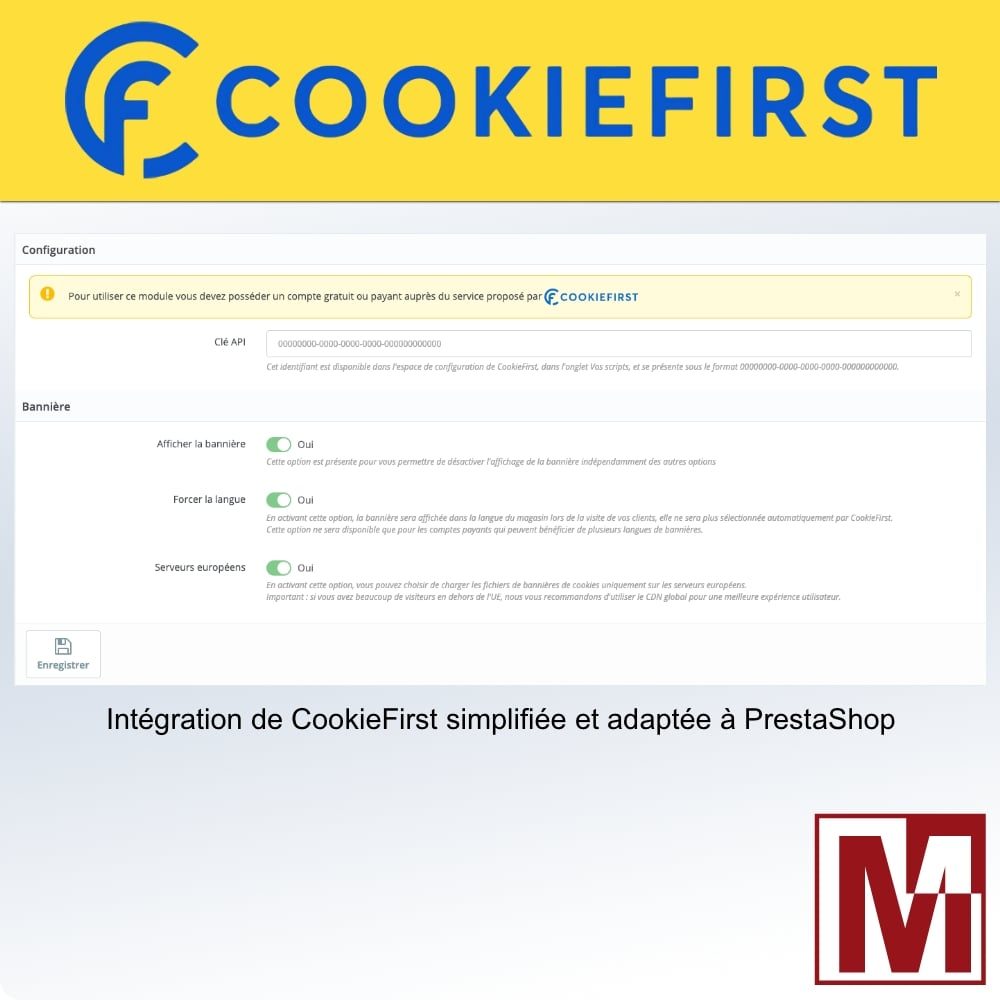 Module PrestaShop CookieFirst - Plateforme de gestion du consentement aux cookies (CMP)